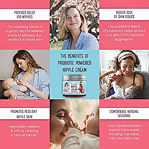 Mama Natural Nipple Cream for Breastfeeding (2 oz) | 100% Organic Nipple Balm Safe for Nursing | Probiotic Powered & Lanolin Free Organic Nipple Butter | Sore Nipple Relief Breastfeeding
