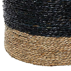 Deco 79 Seagrass Handmade Two Toned Storage Basket with Handles, Set of 3 17", 15", 14"H, Black