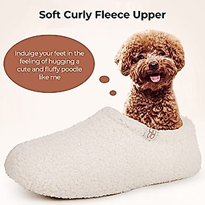 HomeTop Women's Fuzzy Curly Fur Memory Foam Loafer Slippers Bedroom House Shoes with Polar Fleece Lining (9-10, Cream White)