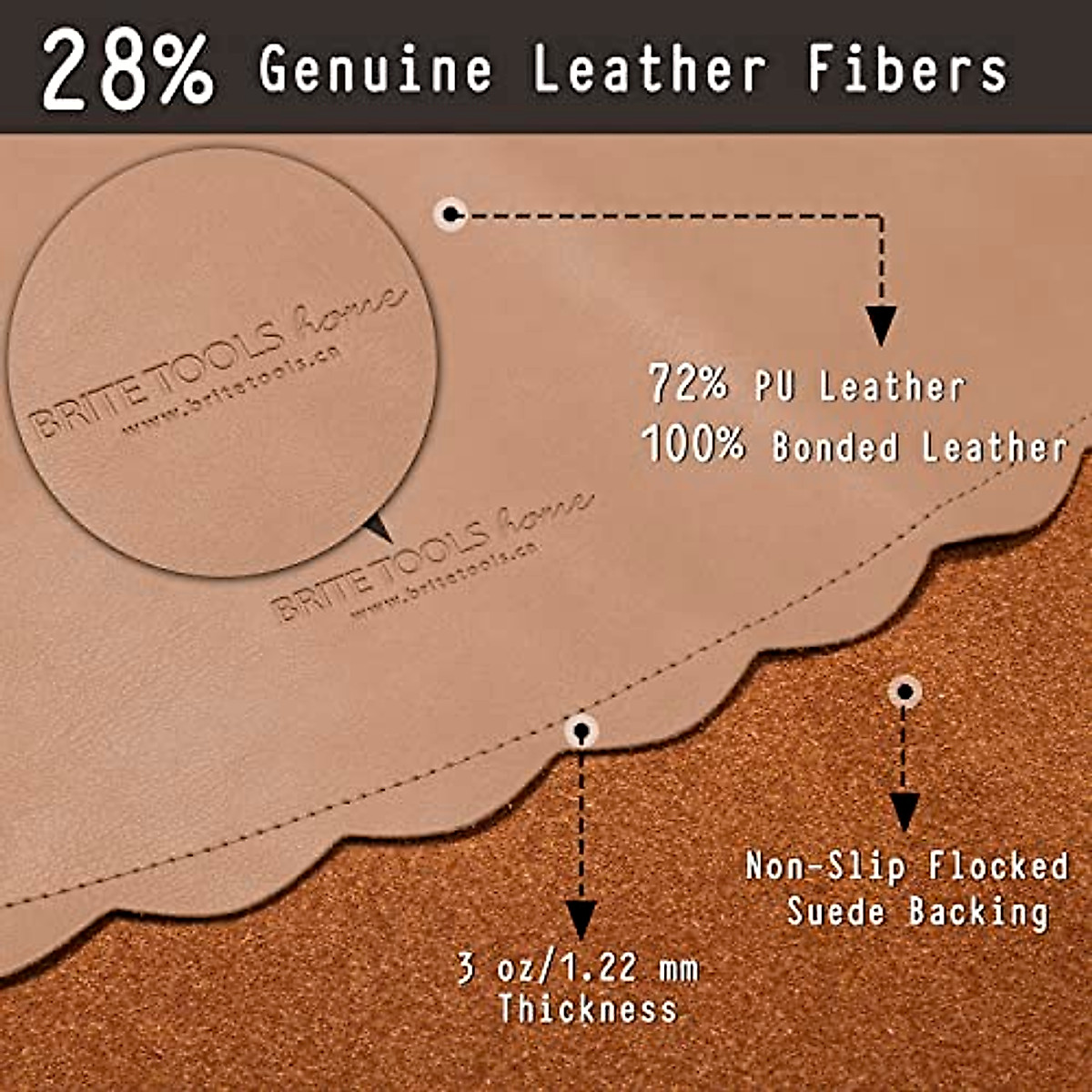 Brite Tools Premium Leather Splat Mat Under High Chair 52” Anti-Slip Bonded Suede Backing Wipeable Waterproof Stain Spill Resistant Floor Cover Portable Baby Drop Table Cloth Blanket (Brown (Round))