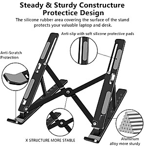 FOBELEC Laptop Stand, Adjustable Ergonomic Portable Aluminum Laptop Holder, Foldable Computer Stand 6 Angles Anti-Slip Laptop Riser Compatible with 4-17 inch Laptops