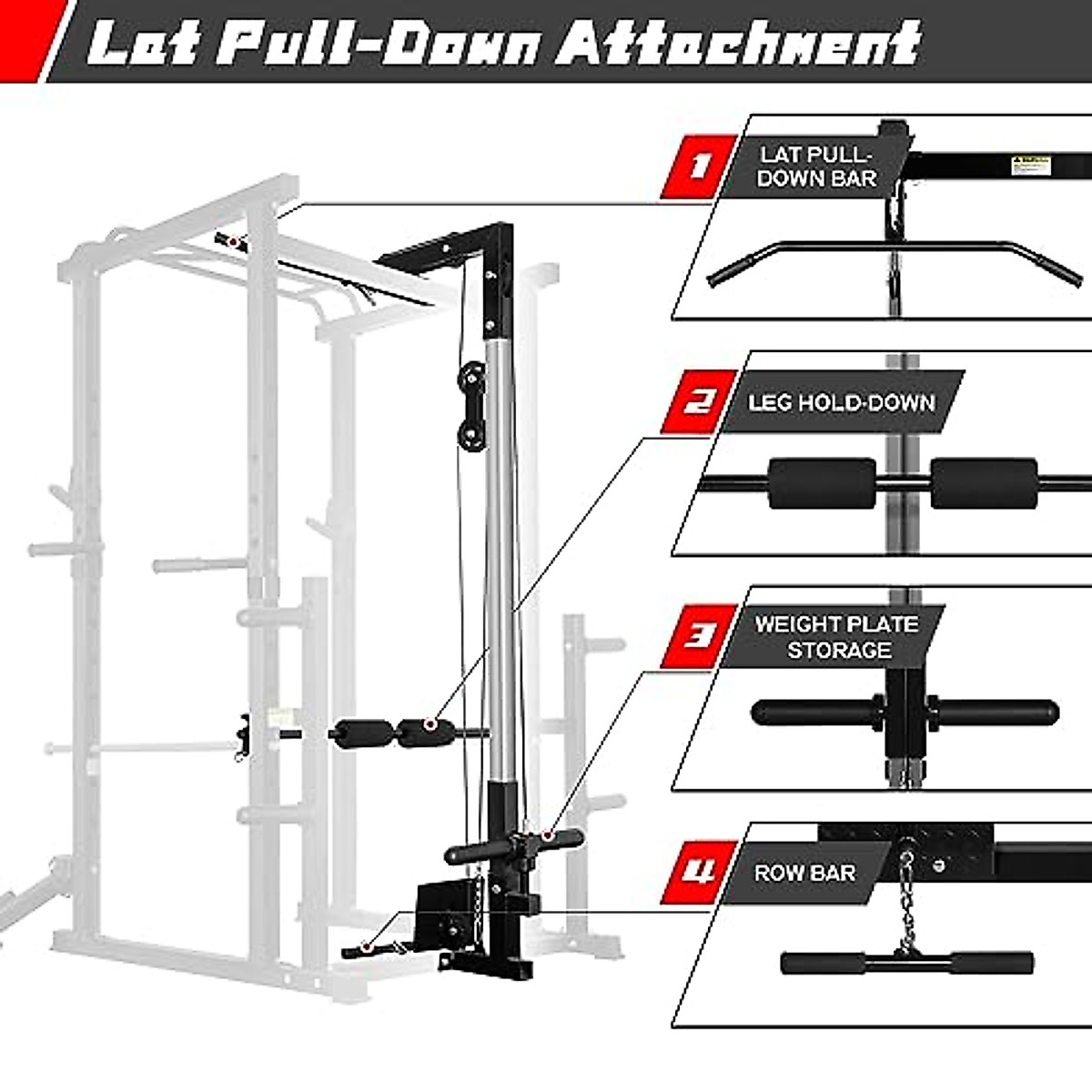 RitFit Power Cage with LAT Pull Down and 360° Landmine, 1000LB Capacity Power Rack Full Home Gym for Weightlifting, Come with J-Cups,Dip Bars and Other Attachments (2023 Version PPC02)-Orange