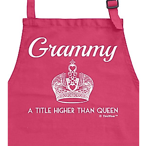Grammy a Title Higher Than Queen Funny Apron for Kitchen BBQ Barbecue Cooking Baking Crafting Gardening Two Pocket Apron for Grandma or Mom Heliconia