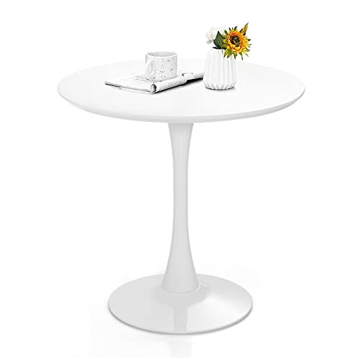 Giantex White Round Dining Table, 32 Inches Modern Tulip Kitchen Table w/ 0.9” Thickened Tabletop & Sturdy Metal Pedestal, Mid-Century Leisure Table for Small Places, Dining Room, Living Room, Cafe