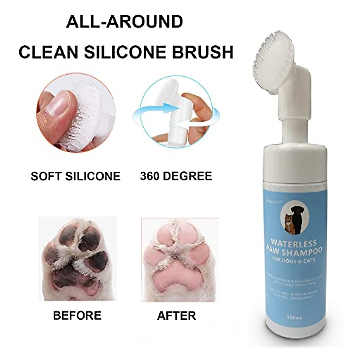 Dogscute 2 Pack Pet Paw Cleaner for Dogs & Cats, Waterless Foam with Silicone Scrubber, Dogs Cats Feet Paw Cleaner