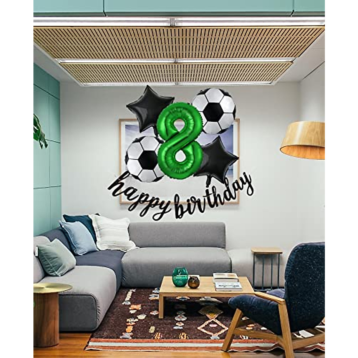Soccer Balloons 8th Birthday Decoration for Boys, Soccer Birthday Party Supplies Qatar 2022 World Cup Party Decoration Balloons Foil Mylar Green Sports Theme Party Supplies Decor