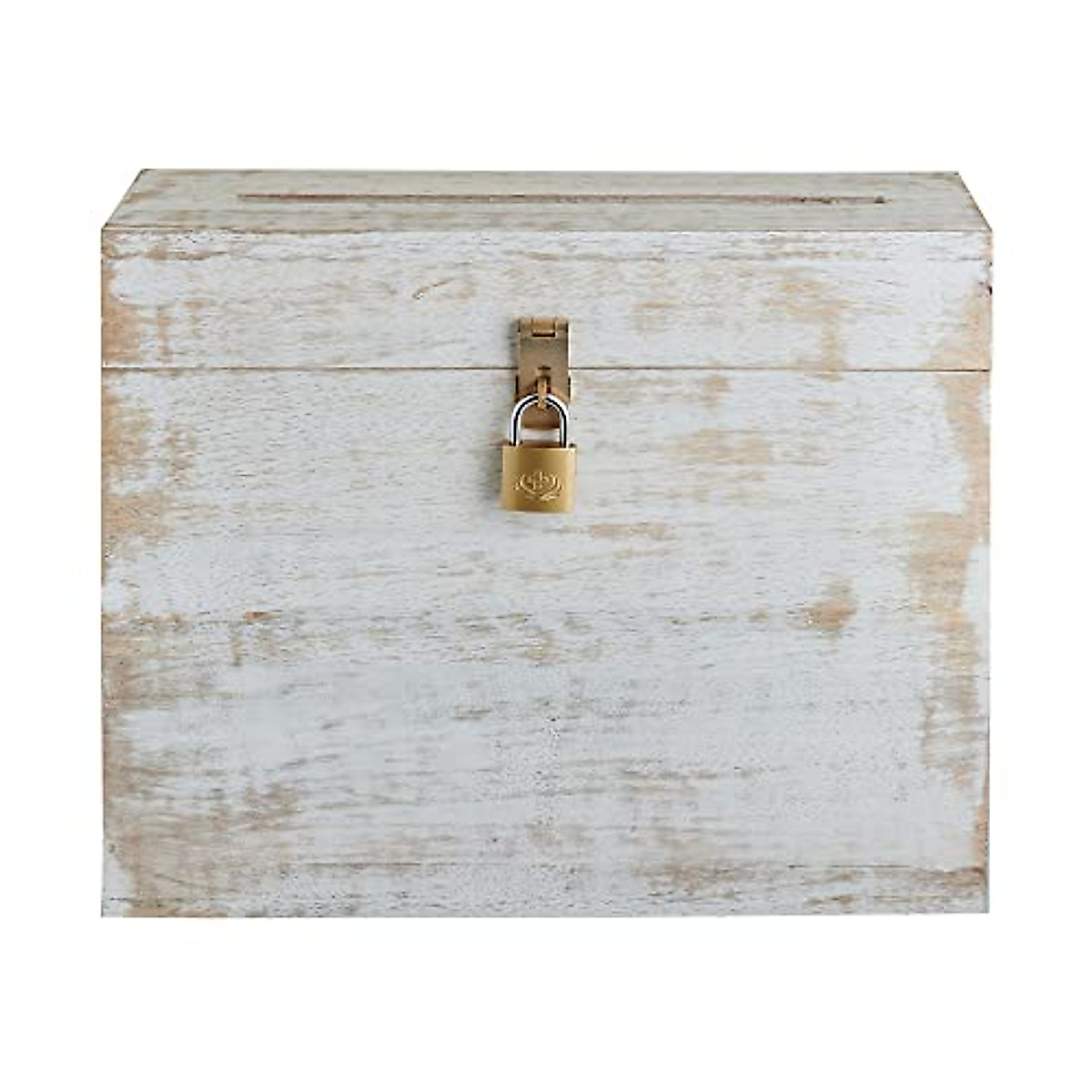 Eximious India Wedding Card Box with Card Slit and Lock 12"X10"X4.5"- Gift Wishing Well Card Box for Weddings, Receptions, Birthdays, Graduations, Baby Showers, Honeymoon Funds (White)