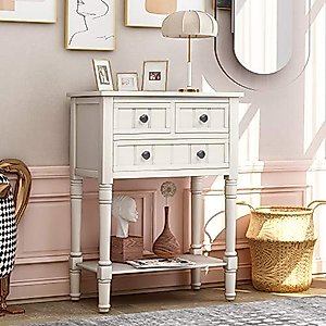 Goohome Narrow Rustic Entryway Console Table,Slim Sofa Table with 4 Drawers and Bottom Shelf for Storage, Large Storage Space for Living Room Hallway Bedroom