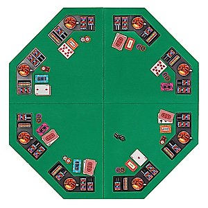 VIVOHOME 48 Inch Foldable 8-Player Texas Poker Card Table Top Layout Portable Anti-Slip Rubber Board Game Mat with Cup Holders and Carrying Bag, Green
