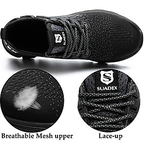SUADEX Steel Toe Sneakers for Men Women Indestructible Work Safety Shoes Lightweight Comfortable Slip Resistant Composite Toe Black