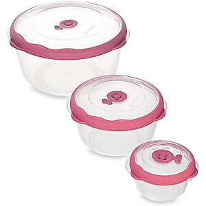 Tribello Plastic Freezer Food Storage Container with Lids Microwave/Dishwasher Safe Steam Vent/Air-Tight Lid Round Set of 3, 80/25 / 6 Oz