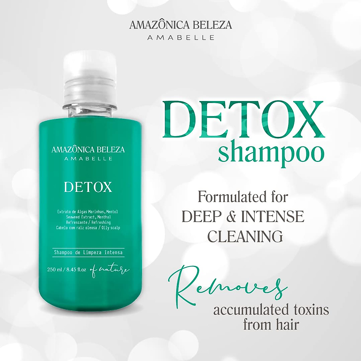 AMAZÓNICA BELEZA AMABELLE Detox Deep Cleansing Shampoo for all Hair Types, Intense Cleaning in Every Pore of the Scalp, 8.45 Oz