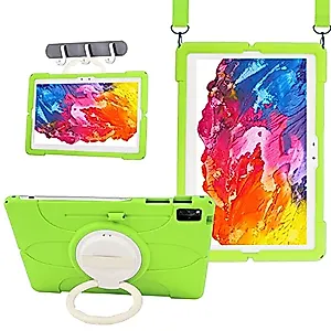 Tablet PC Case Kids Case Compatible with Samsung Galaxy Tab S7 FE 12.4 inch 2021 (SM-T730/T736),Soft Silicone Lightweight Case,with Hand Strap Shoulder Belt Rotatable Stand Cover Protective Cover (Co