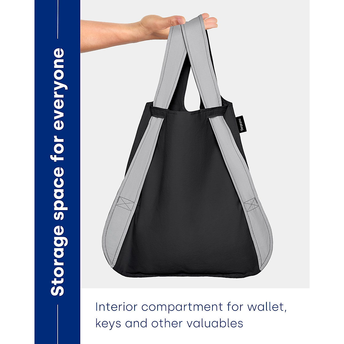 Notabag Original 2 in 1 Backpack and Bag (Grey/Black) – Backpack waterproof – reusable grocery bags foldable – clever design for more flexibility – backpack waterproof – grocery tote bag