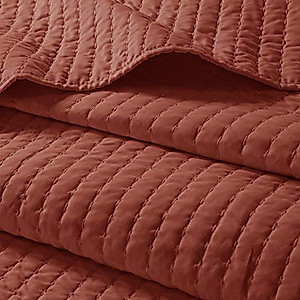 Madison Park Keaton Quilt Set-Casual Channel Stitching Design All Season, Lightweight Coverlet Bedspread Bedding, Shams, Full/Queen(90"x90"), Stripe Spice 3 Piece