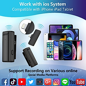 Florsol Wireless Lavalier Lapel Microphone for iPhone iPad,Mini Microphone with Portable Charging Case，65FT Long Distance Transmission Wireless Mic,Auto-Sync NO APP or Bluetooth Needed
