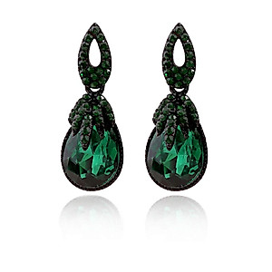 Vintage Rhinestone Dangle Earrings for Women Girls Dark Green Teardrop Crystal Drop Statement Huggie Studs Retro Boho Earring Luxury Birthday Wedding Party Jewelry