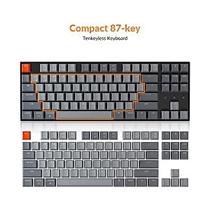 Keychron K8 Hot-swappable Wireless Bluetooth 5.1/Wired USB Mechanical Gaming Keyboard, Tenkeyless 87 Keys Computer Keyboard with Gateron G Pro Blue Switch RGB Backlight N-Key Rollover for Mac Windows