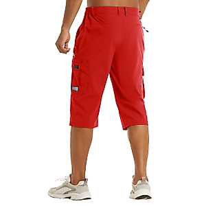TACVASEN Mens Capris Shorts Men's Below Knee Shorts Red Cargo Shorts Tactical Workout Shorts Casual Hiking Shorts Zipper Pocket Shorts Men
