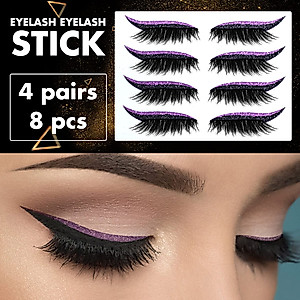Eyelash Stickers Reusable Eyeliner and Eyelash Stickers 4 Pairs Reusable Eyelid And Eyelash Stickers Makeup Stickers Instant Outline Easy Quick Application -Women Make Up Eyeliner Stickers (Black)