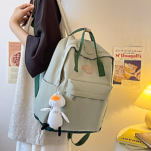 Splendrive Cute aesthetic backpack with cute duck accessories Christmas gift Outdoor Daypack (Green)
