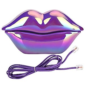 CHENJIEUS Lips Landline Telephone, Purple Lips Telephone Electroplate Desktop Landline Phone, Cute Lip Shape Telephone for Home Office,Lips Phone