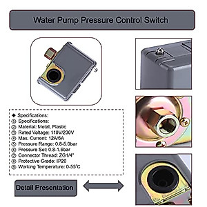 1/4" Water Pump Pressure Control Switch,Adjustable Double Spring Water Pressure Control Water Well Pressure Control Switch For Home and Garden