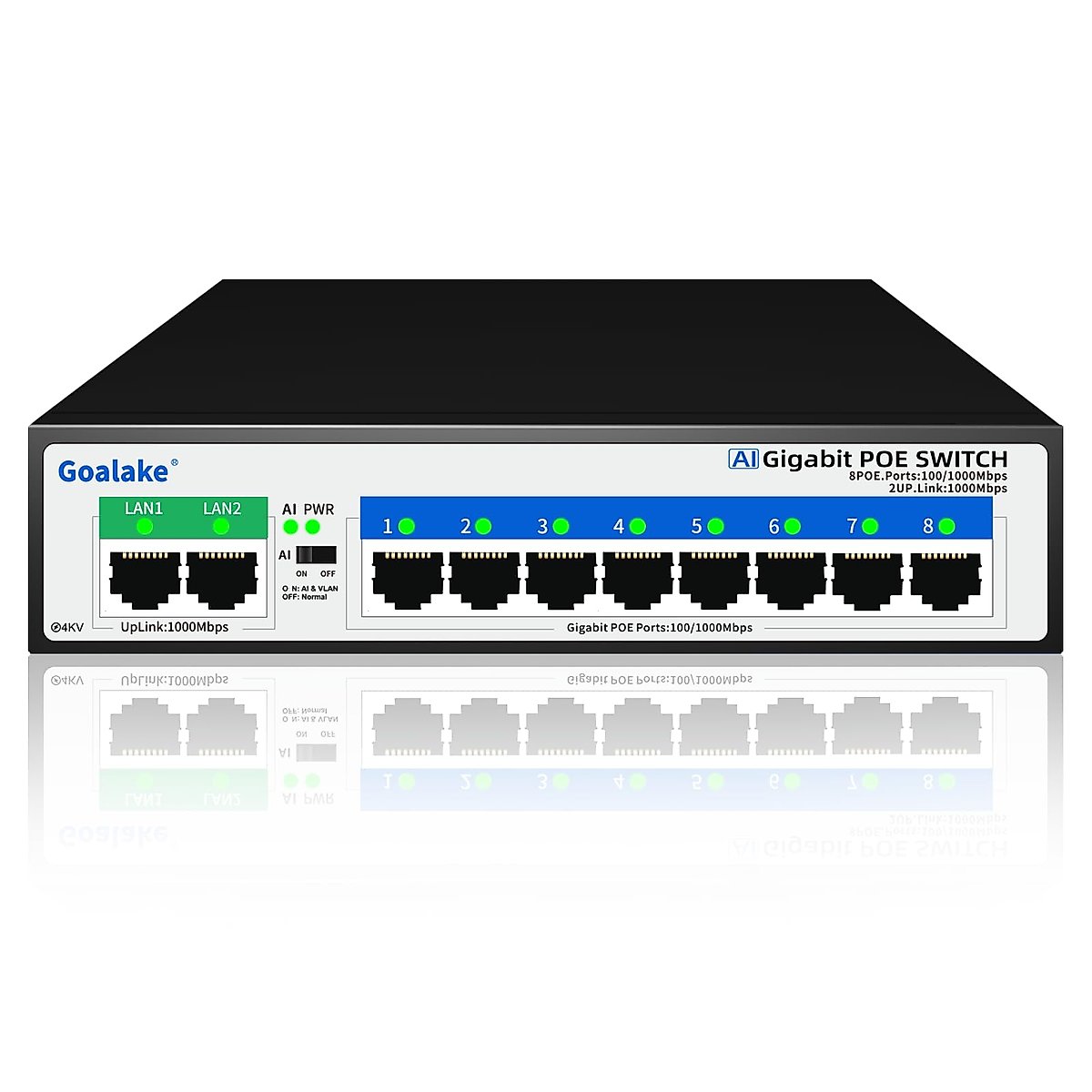 8 Port Gigabit PoE Switch with 2 Gigabit Uplink, Unmanaged 10 Port Gigabit PoE Switch Compatible with IEEE 802.3af/at Devices@120W, AI PoE Auto Recovery&Extend, Vlan, Metal Pluy&Play