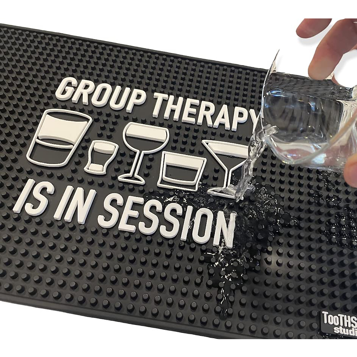 Group Therapy is In Session 17.7" x 11.8" Funny Bar Spill Mat Rail Countertop Accessory Home Pub Decor Slip Resistant Durable Thick Bar Covering for Craft Brewery Kitchen Cafe and Restaurant Accessory