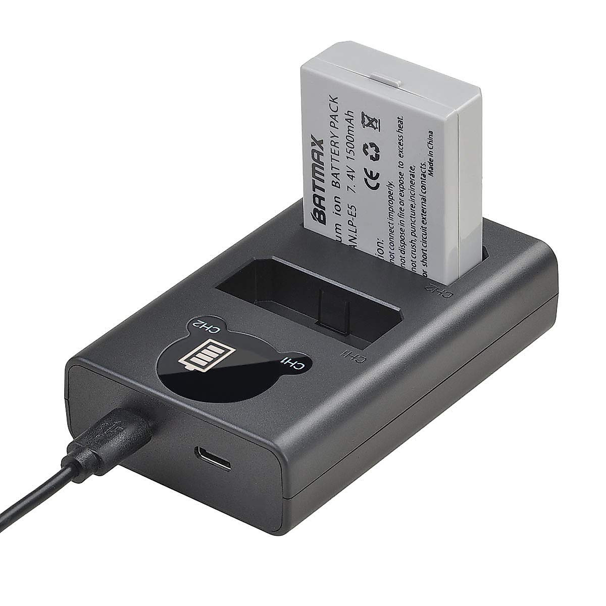 Batmax 2Packs LP-E5 Battery + LCD Dual USB Charger with Type C Port for Canon EOS Rebel XS, Rebel Xsi, Rebel T1i, 1000D, 500D, 450D, Kiss F, Kiss X2, Kiss X3