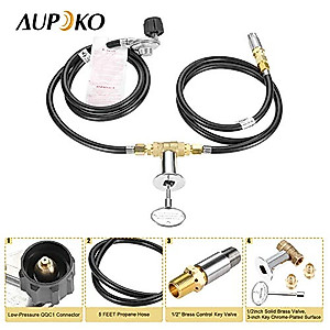Aupoko Fire Pit Installation Kit with 150K BTU Propane Gas Valve Control Assembly System Kit, Including 1/2' Chrome Key and Quarter-Turn Shut-Off Valve, Replacement for Propane Gas Connection