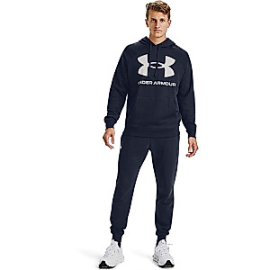 Under Armour Mens Rival Fleece Big Logo Hoodie , Midnight Navy (410)/Onyx White , Large