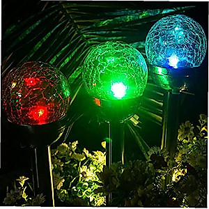 Bumper Solar Garden Stake Lights Cracked Glass Ball Dual LED Lamp with Colorful Light 4PCS Home and Garden