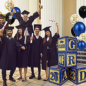 Graduation Card Box - Set of 4 Royal Blue and Gold Balloon Boxes with "GRAD" and"CLASS OF 2023" Letters Graduation Boxs for High School and College Graduation Announcements 2023 Decorations