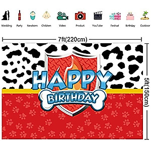 7x5ft Red Dog Paw Happy Birthday Party Banner Photography Backdrops for Boy Girls Background Photo Booth Props Decorations for Baby Show