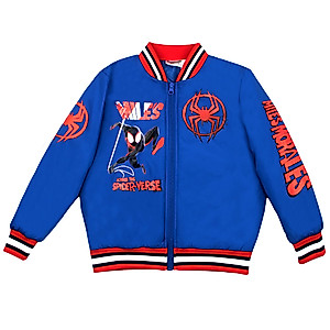 Marvel Superheroes Bomber Jacket for Boys, Avengers and Spider-Man Bomber Jacket (Royal Blue, Size 7)