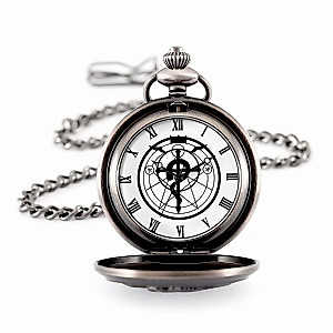 BOSHIYA Fullmetal Alchemist Pocket Watch with Chain Vintage Quartz Pocket Watch for Cosplay Accessories Anime Merch
