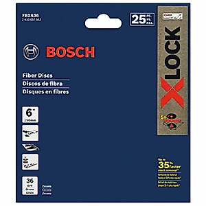 BOSCH FBX636 25-Pack 6 In. X-LOCK Coarse Grit Abrasive Fiber Discs 36 Grit Compatible with 7/8 In. Arbor for Applications in Metal Surface Finishing, Weld Blending, Rust Removal