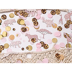 Pink Safari Baby Shower Decorations for Girl, Pink Wild One Party Supplies, Animal Confetti 525 pieces