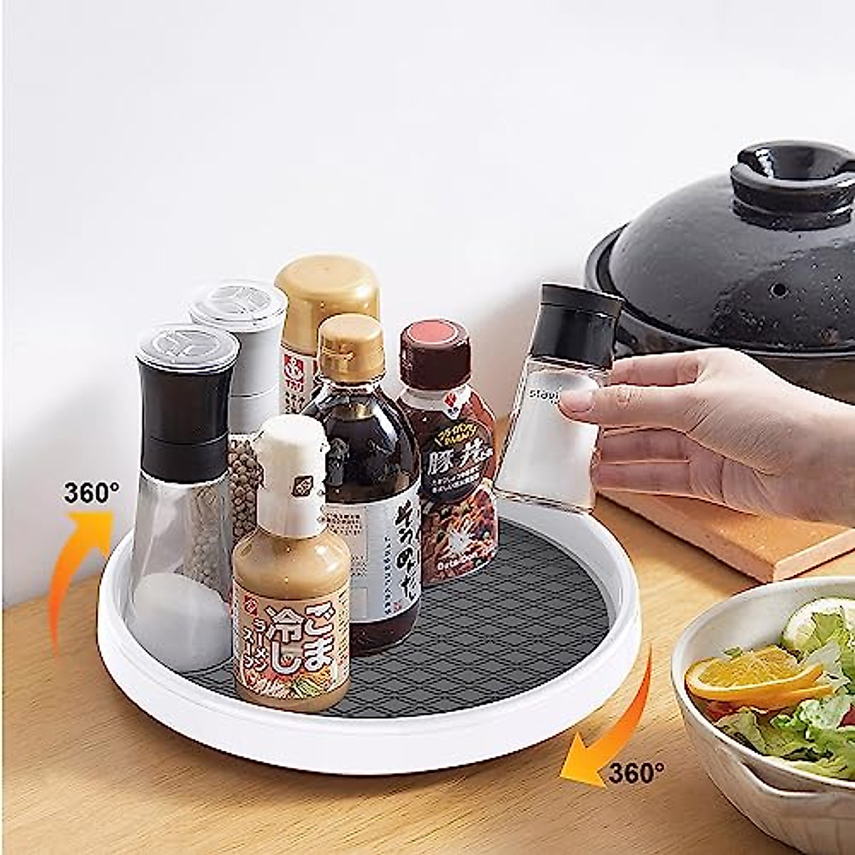 Pretireno Lazy Susan Turntable 1 Pack, Non-Skid Lazy Susan Organizer 10 Inch for Cabinet, Pantry, Kitchen, Countertop, Vanity Display Stand White/Gray