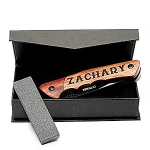 Gifts for Men, Personalized Pocket Knife with Engraved Name - 20 Fonts - Personalized Gifts for Him, Gifts for Dad, Husband, Brother, Customized Men's Gifts, Luxurious Wood, Optional Elegant Gift Box