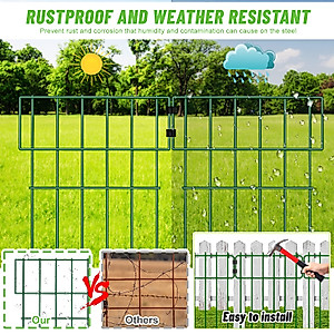 YALINKA 10Pcs Green Decorative Garden No Dig Fence, Rustproof Metal Wire Fencing Border Animal Barrier for Dog Pet Rabbits, Fencing Flower Edging for Yard Landscape Patio Outdoor Decor, T Shape