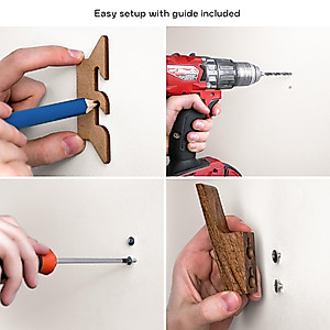 THEHRDWOOD Wood Wall Hooks - Set of 4 - Dark Walnut Wood Coat Hooks for Hanging Hat, Purse, Backpack, Bag, Jacket - Modern Farmhouse Decor for Wall and Practical Entryway Wall Hooks (Walnut)