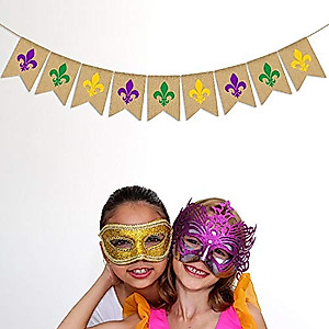 Rainlemon Jute Burlap Mardi Gras Banner March New Orleans Party Mantel Fireplace Garland Decoration Supply