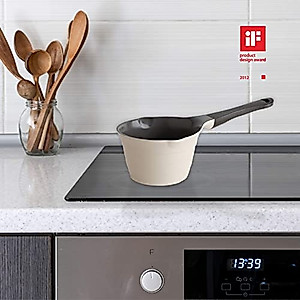 Neoflam 1qt Saucepan Butter Warmer Milk Boiling|Melting Pot, Ecolon Healthy Ceramic Nonstick Coating PFOA-free, 2 Pour Spouts, Dishwasher Safe, Ivory