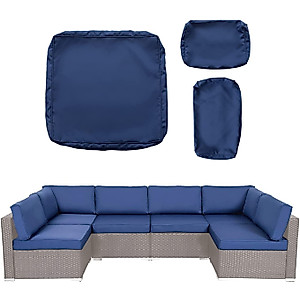 kinbor Patio Cushion Covers Replacement - 14 Piece Outdoor Couch Cushion Slipcovers with Zipper for Sectional Sofa Furniture Set, Washable Covers Only (Dark Blue)