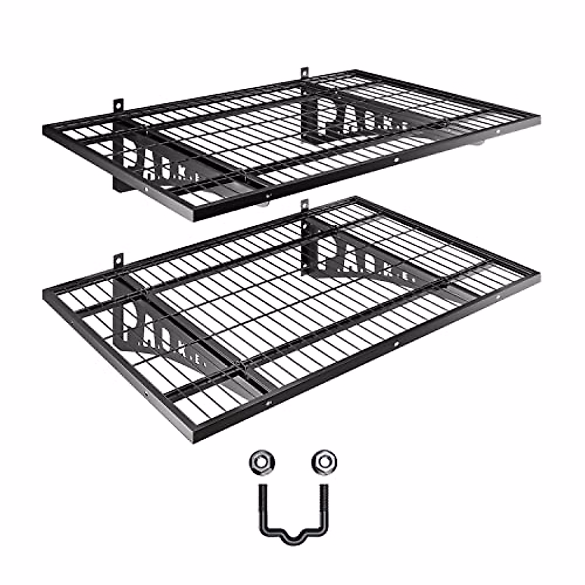 PAOKE Garage Storage Wall Shelving Mounted, Heavy Duty Floating Shelves (Convenient Installation) for Wood Studs/Joists & Concrete Wall (2x3ft Black 2 Pack)