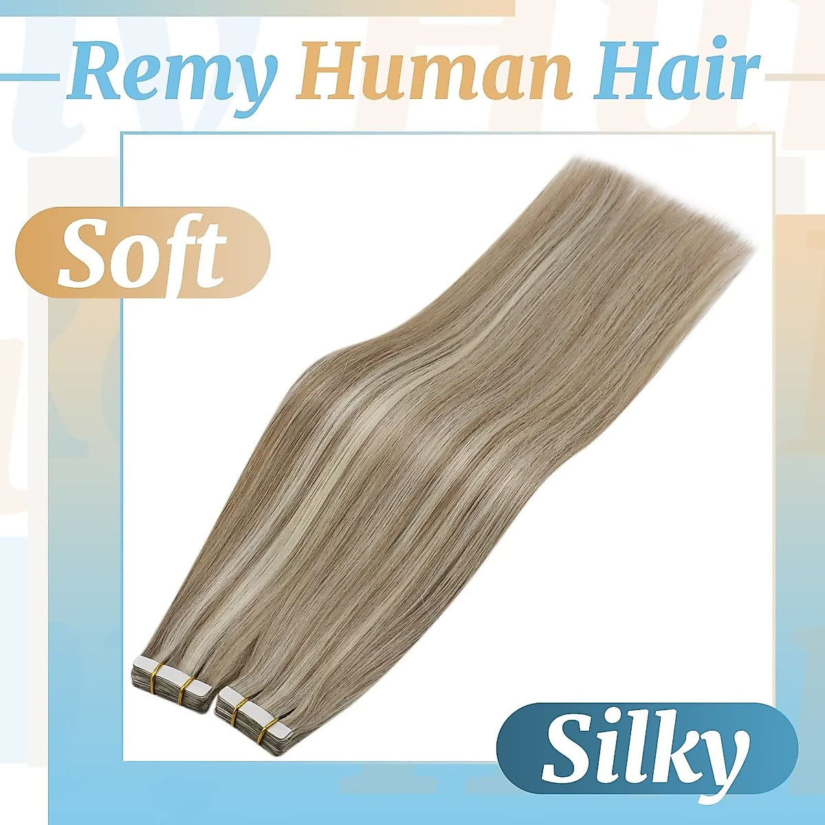 Ve Sunny Blonde Hair Tape in Extensions Human Hair Highlight Tape in Natural Hair Extensions Dark Blonde Highlight Platinum Blonde Tape on Real Human Hair Extensions Blonde 20pcs 50g 14inch