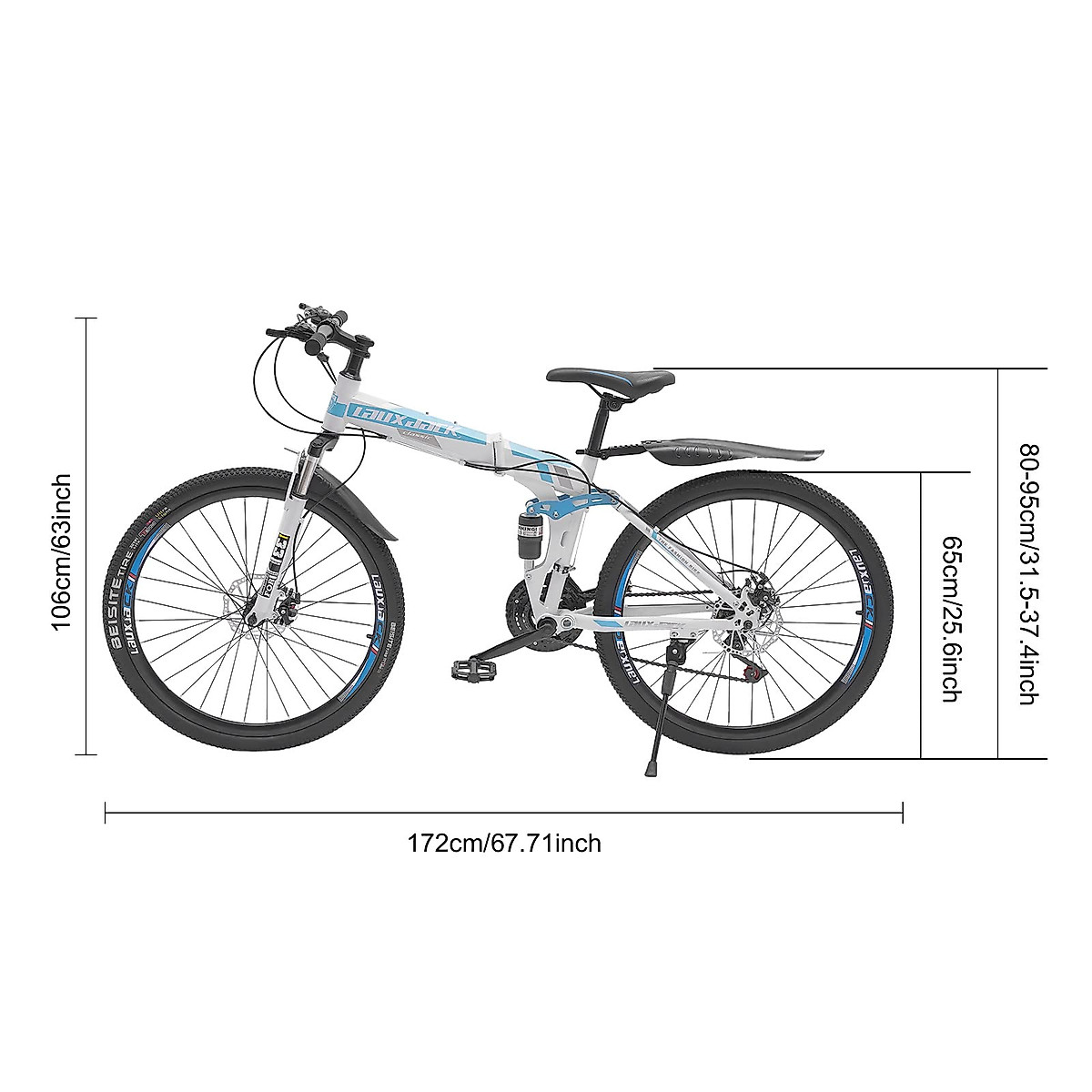 RENVIERY 26" Mountain Bikes,21-Speed Bike Adult/Youth Mountainbike,Carbon Steel Foldable Bike Bicycle,Double Disc Brakes
