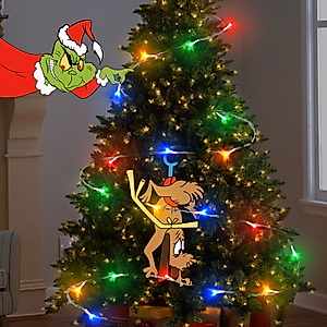 Christmas Fence Decorations Outdoor - 2pcs Green Gnome Stealing Lights Christmas Yard Decorations with LED String Lights for Tree Fence Yard Garden Lawn Christmas Outdoor Light Decor